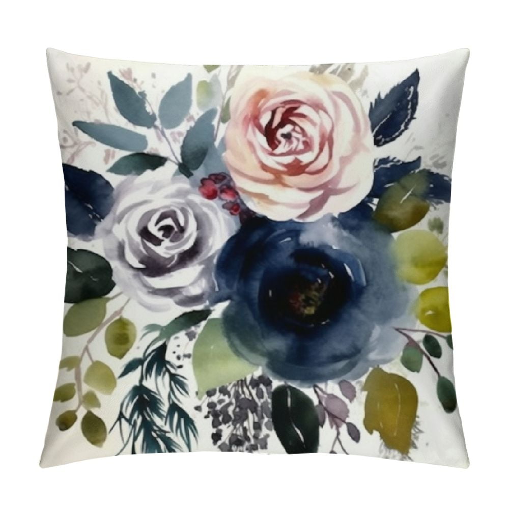 Jiayy Navy Blue Pillow Covers Decorative Pillows Covers Boho Floral ...