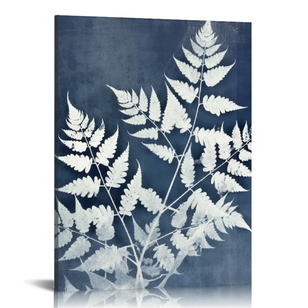 ARISTURING Navy Blue Plant Pictures Wall Art Bathroom Decor Fern ...