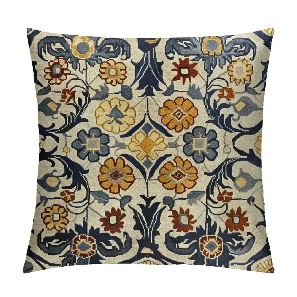 Jiayy Navy Blue Yellow Grey Pillow Covers Boho Carpet Pattern Rustic Decorative Throw Pillows ...