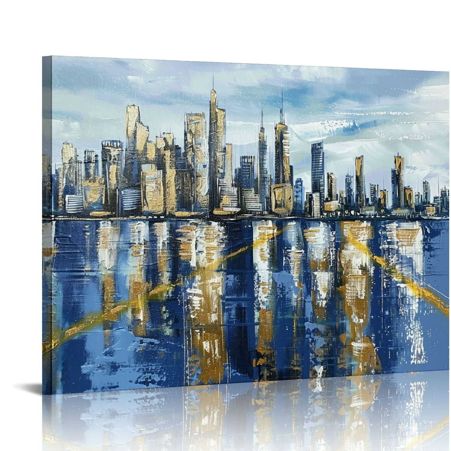 ARISTURING Navy Cityscape Abstract Canvas Wall Art City Skyline New ...