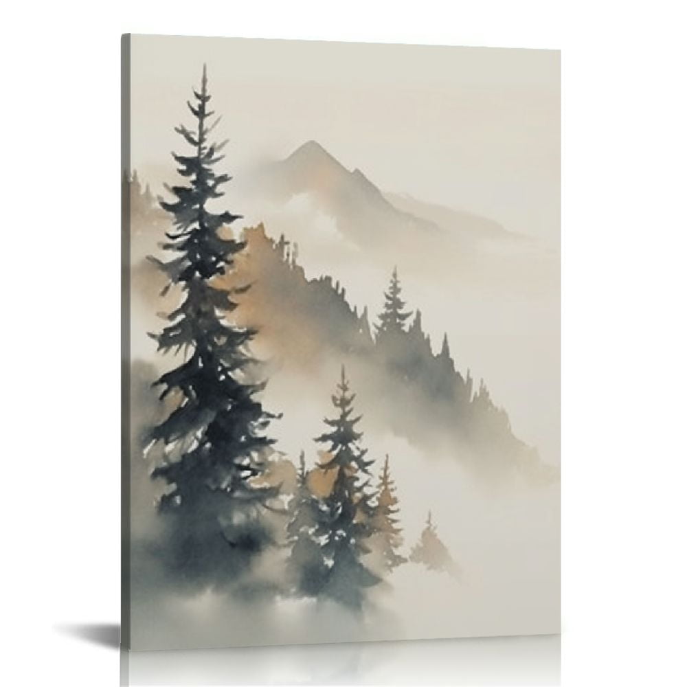 ARISTURING Neutral Mountain Wall Art Decor Forest Canvas Wall Art ...