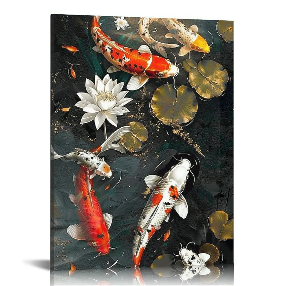 ARISTURING Nine Koi Fish White Lotus Pictures Canvas Painting Posters ...