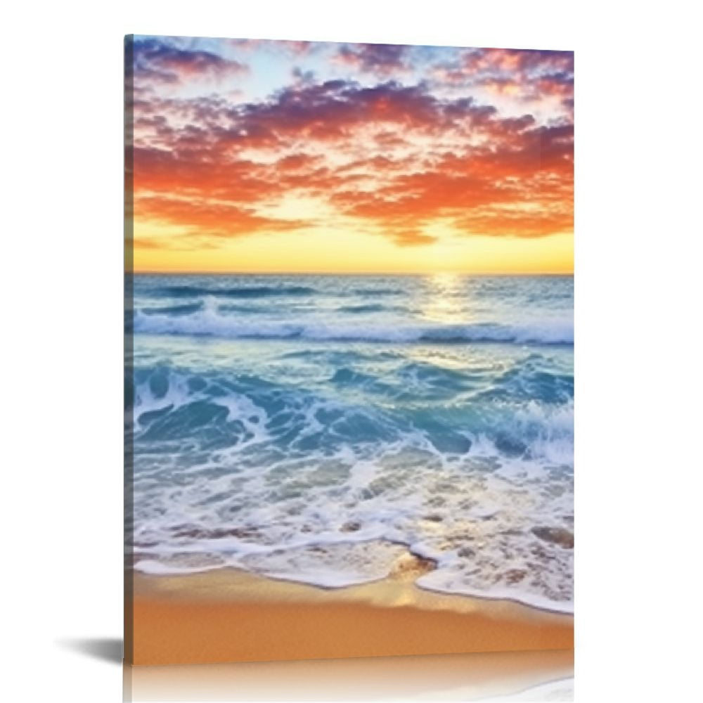ARISTURING Ocean Beach Canvas Wall Art, Baiyun Sunset Glow Landscape ...