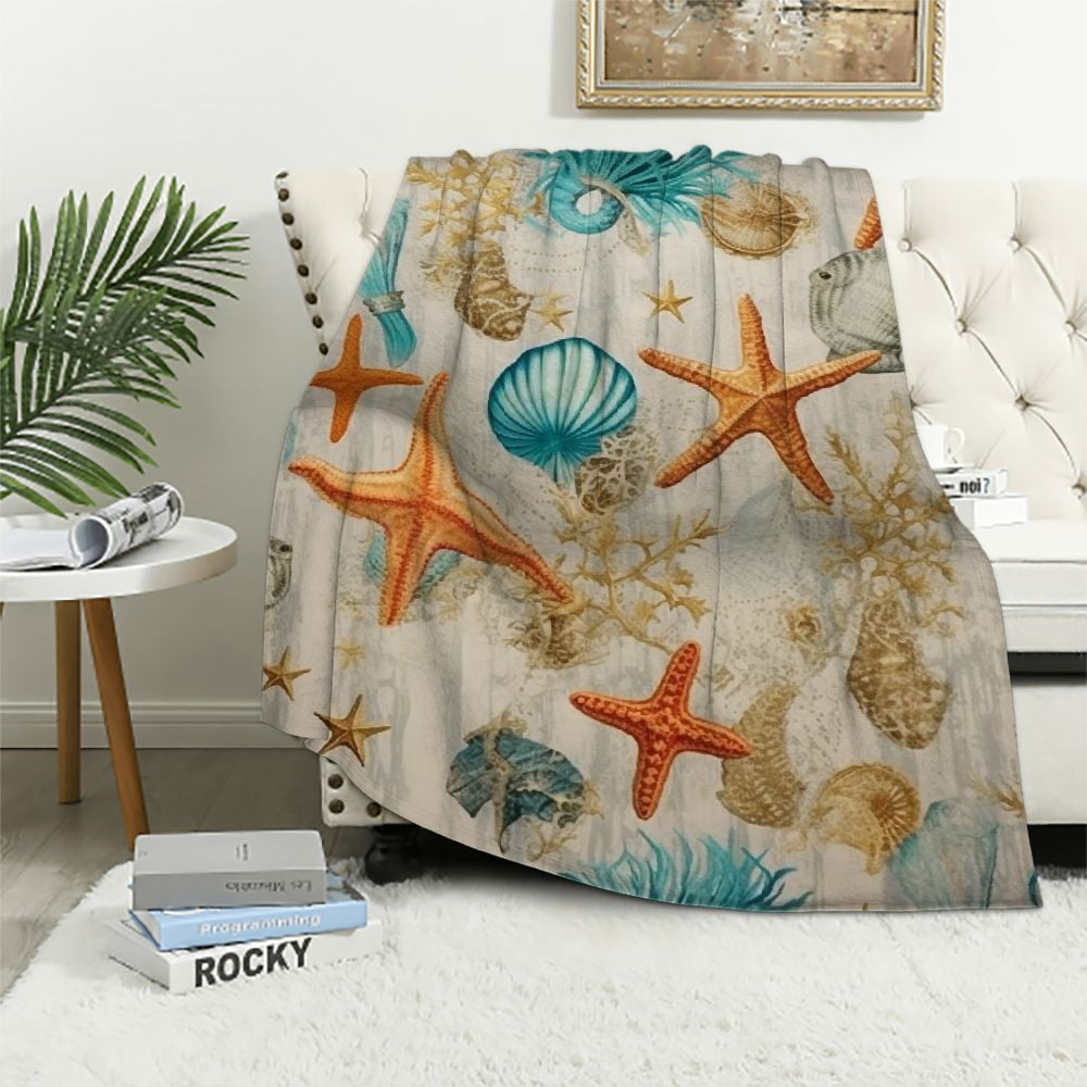 ARISTURING Ocean Life Throw Blanket, Starfish Seashells Seahorse ...