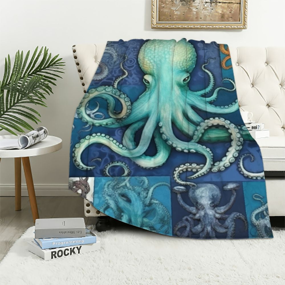 ARISTURING Ocean Octopus Blanket Soft Lightweight Octopus Flannel ...