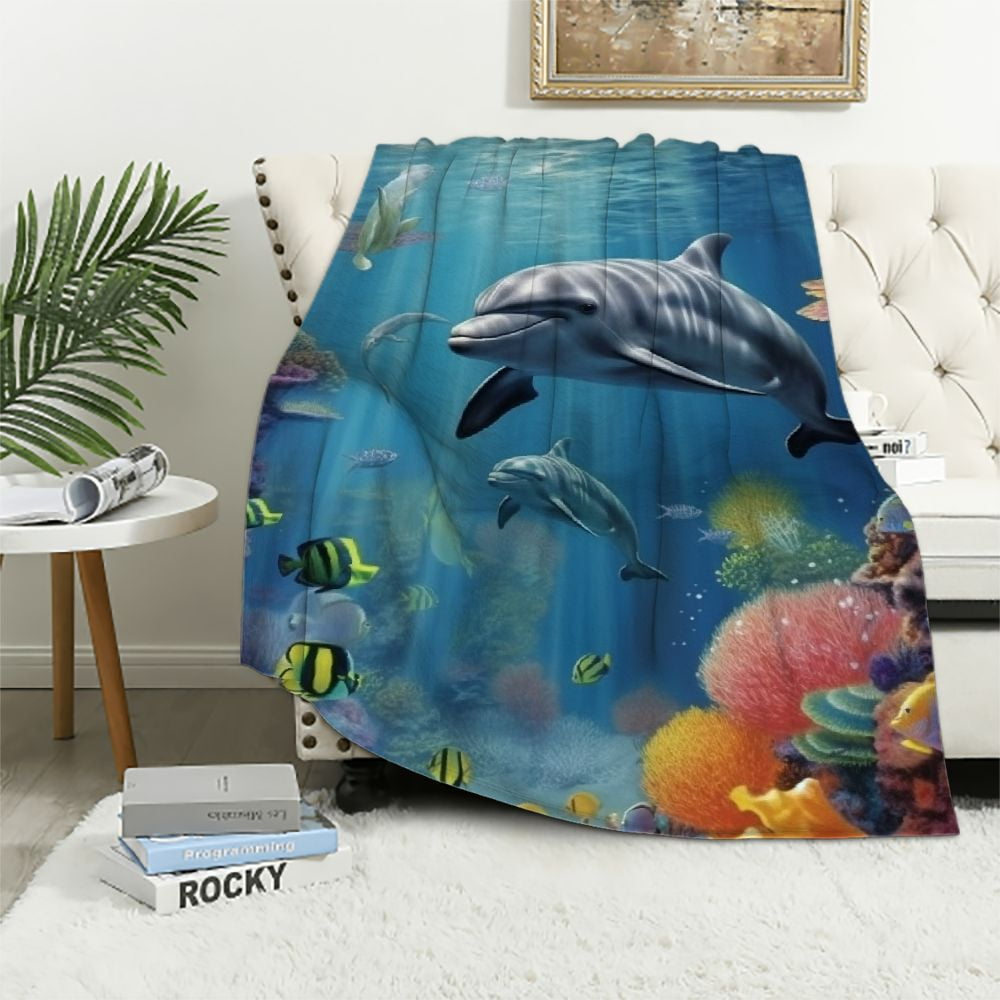 HENGT Ocean Swimming Dolphin Fish Blanket Underwater World Colorful Sea ...