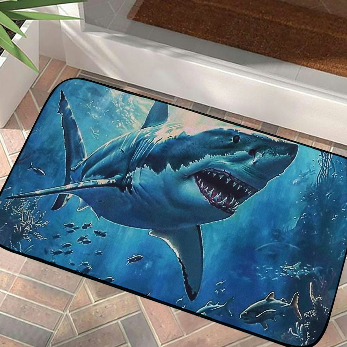 ARISTURING Ocean smiling shark floor mat, ocean fantasy water, surreal ...
