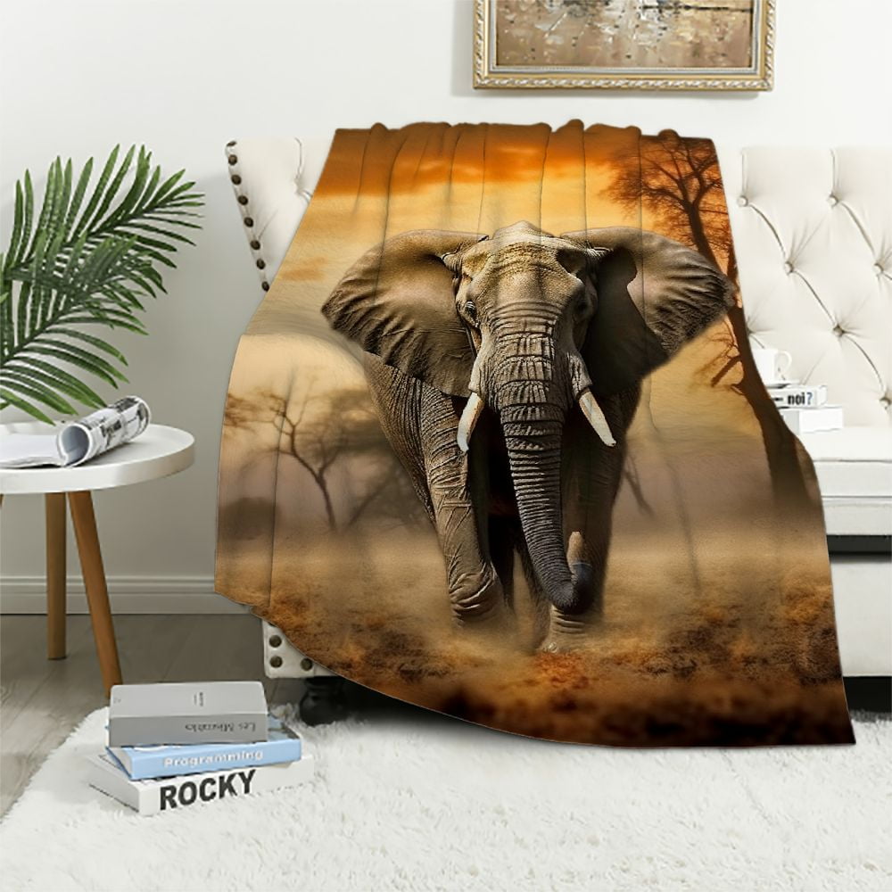 ARISTURING Orange African Elephant Blanket Soft Fluffy Throw for Women ...