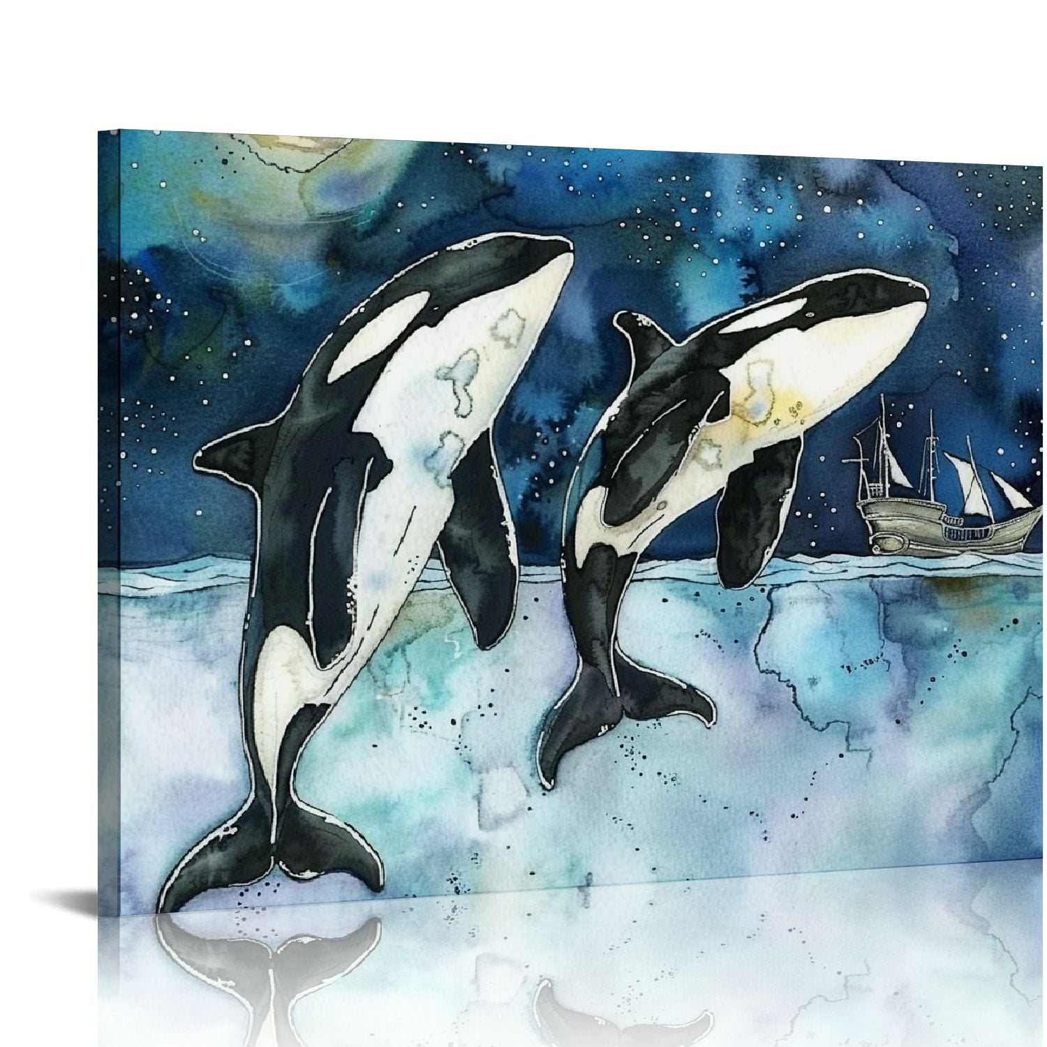 ARISTURING Orca and Girl Canvas Print Watercolor Painting Killer Whale ...