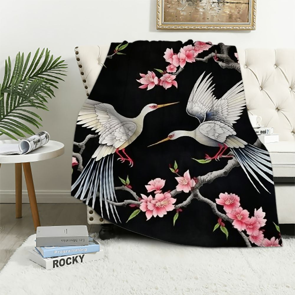 ARISTURING Oriental Flannel Throw Blanket, Sakura Flower All Season Bed ...