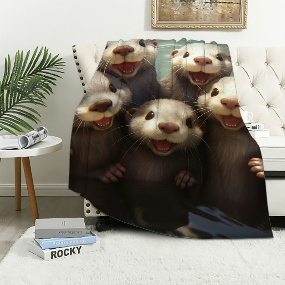 HENGT Otter Blanket Animal Pattern Digital Print Throw - Super Soft and ...