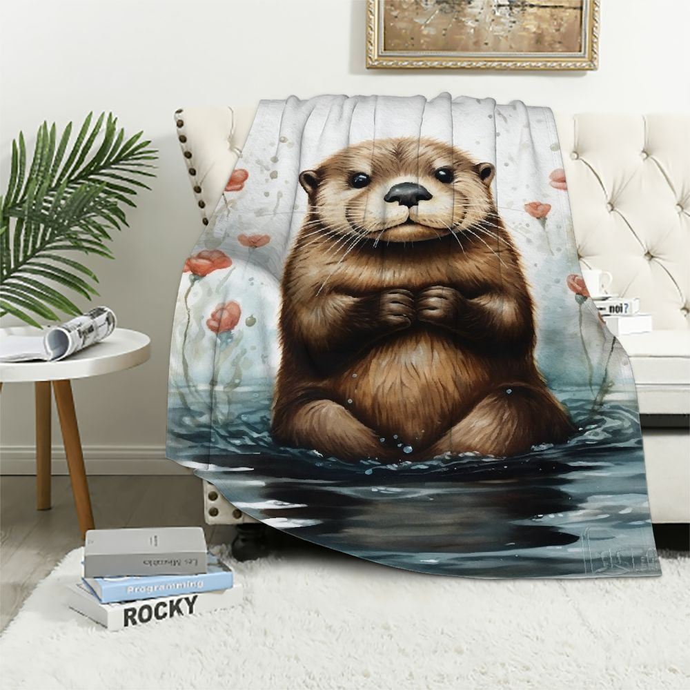 ARISTURING Otter Blanket Cute Animal Blanket Soft Fuzzy Plush Throw ...