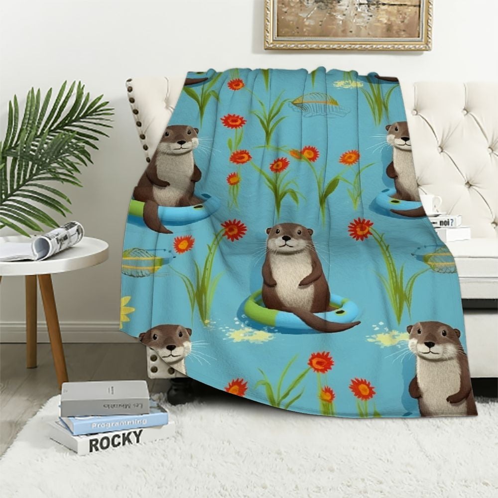ARISTURING Otter Blanket Cute Blanket for Bed Sofa,Otter Plush Blanket ...