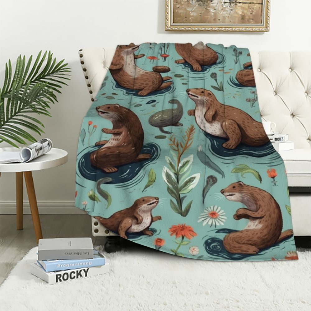 ARISTURING Otter Fish Cute Blanket, Soft Blankets Flannel Bed Throw ...