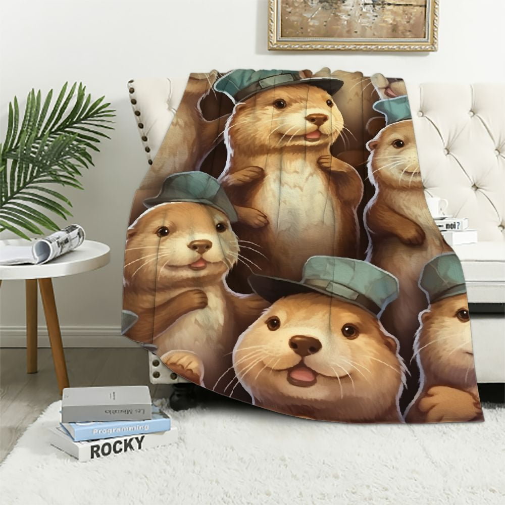 ARISTURING Otter Throw Blanket - Soft, Fuzzy & Warm - Small Blanket for ...