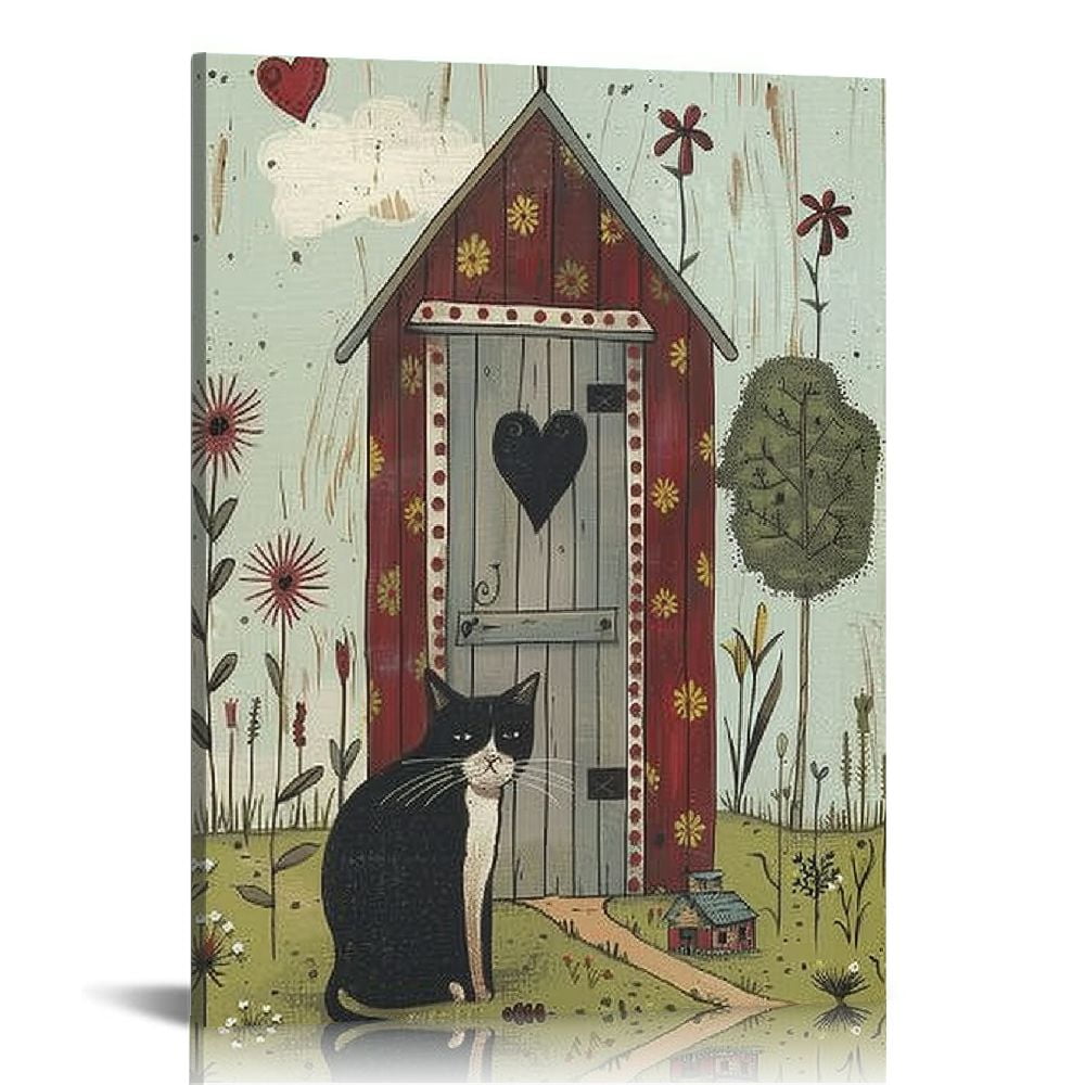 ARISTURING Outhouse with Cat Canvas Wall Art Print, Artwork - Walmart.com