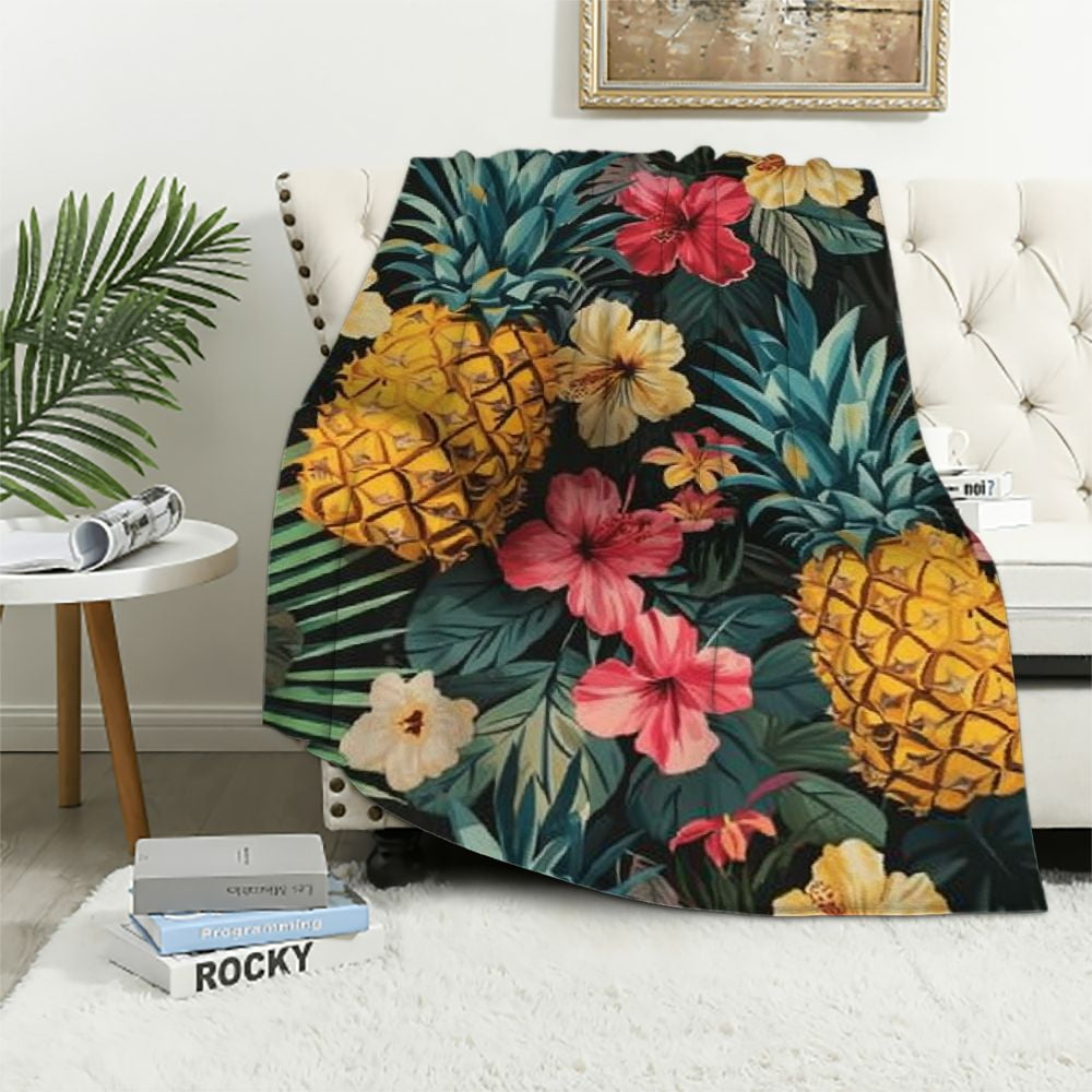 ARISTURING Palm Leaves Hibiscus Flowers Hawaii Throw Blanket Ultra Soft ...
