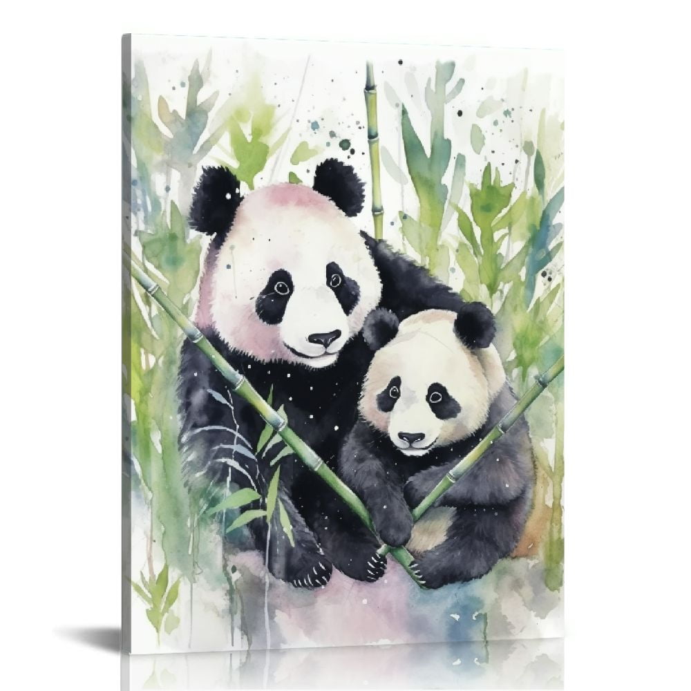 ARISTURING Panda Canvas Print Wall Art Colorful Paintings Cute Mom ...