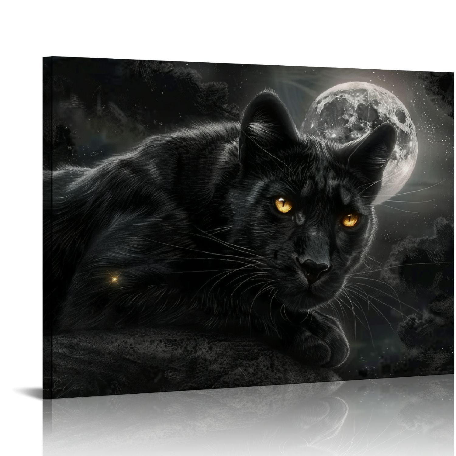 ARISTURING Panther Canvas Wall Art Black and White Animal and Full Moon ...