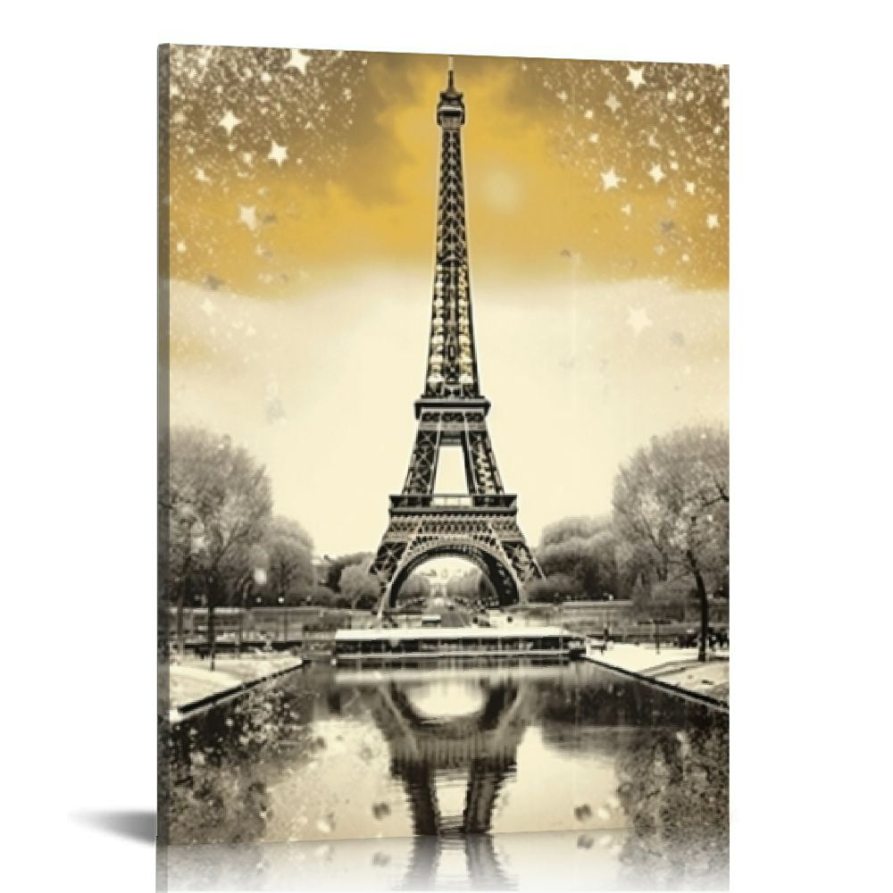 ARISTURING Paris Canvas Art Wall Decor Gold Eiffel Tower Landscape ...