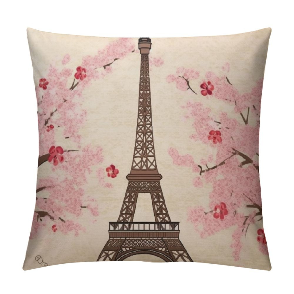 HENGT Paris Eiffel Tower Cherry Blossoms Throw Pillow CoversPillow ...