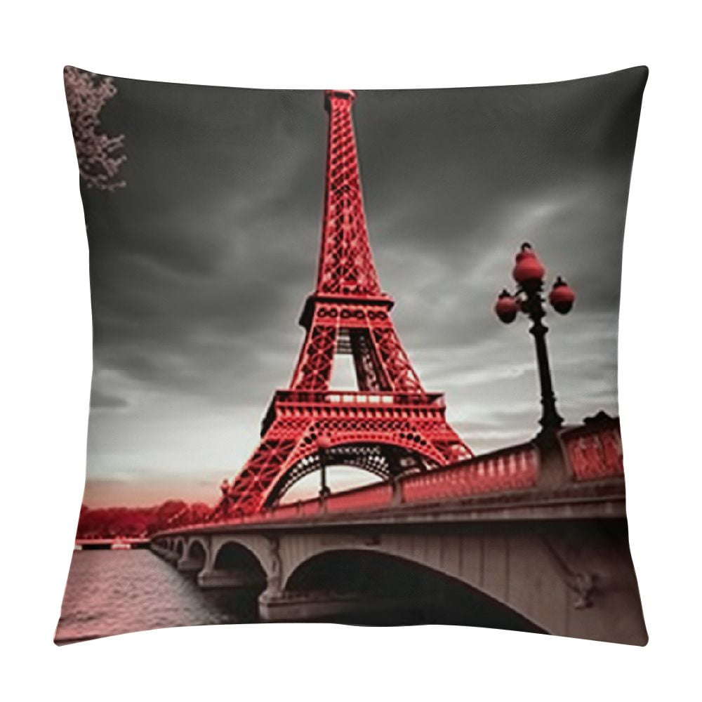 ARISTURING Paris Pillow Covers Vintage France Street Red Umbrella ...