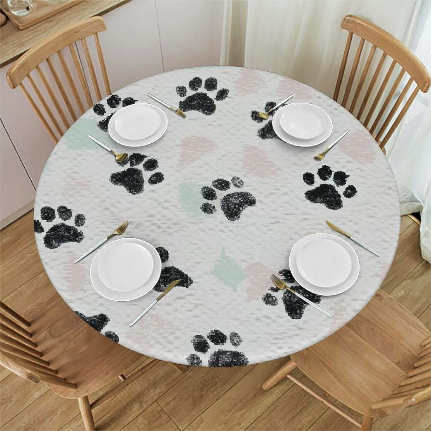 ARISTURING Paw Print Round Tablecloth for Indoor and Outdoor ...