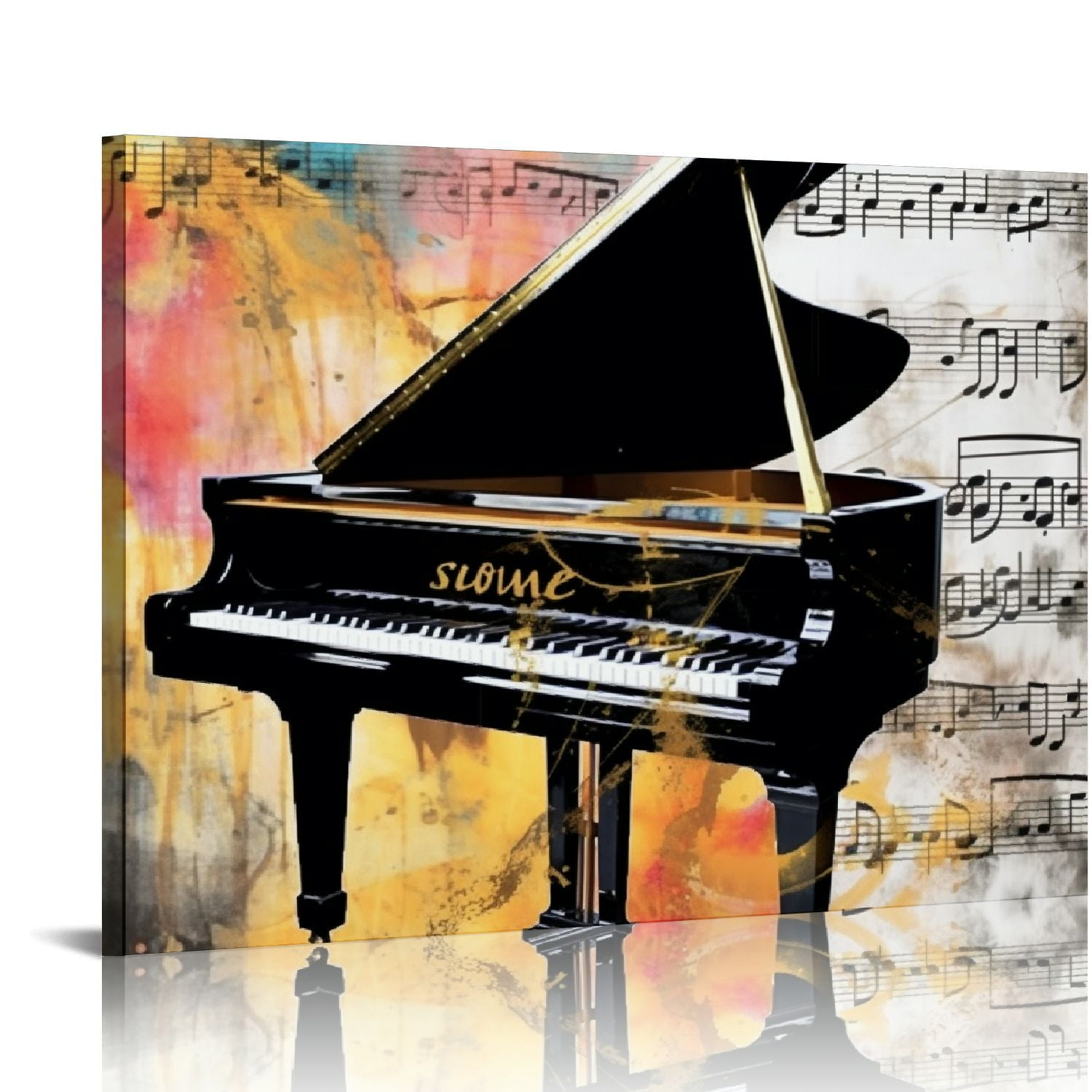 ARISTURING Piano Wall Art Canvas Gold Musical Notes Painting Picture ...