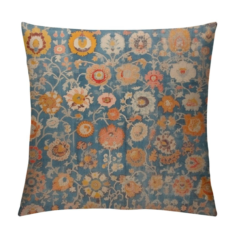 ARISTURING Pillow Cases Pillow Shams Brown Blue Orange Floral Textured ...