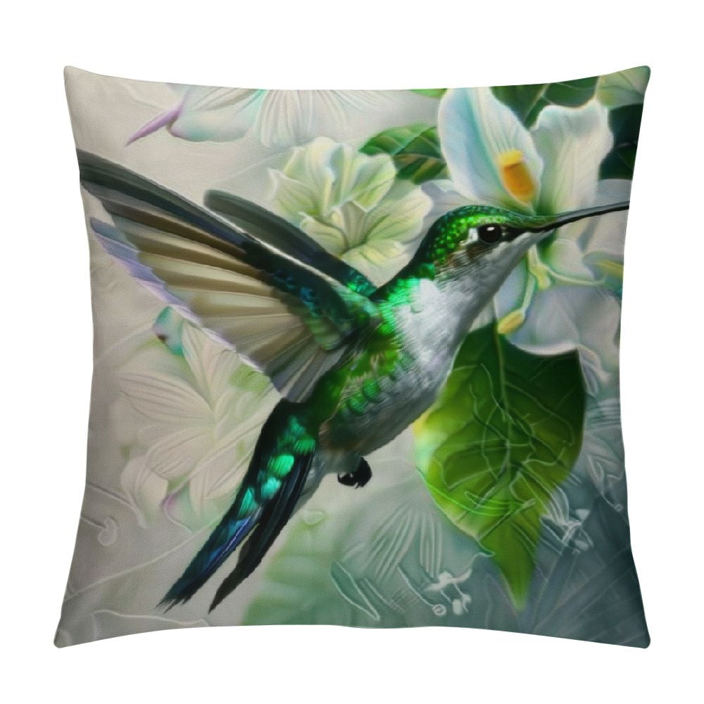 HENGT Pillow Covers Hummingbird Gathering Honey Green Blue Gray Throw ...