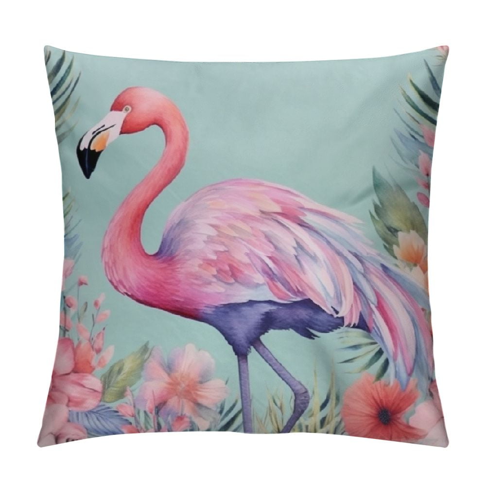 ARISTURING Pillowcase Pink Flamingo Floral Pastel Throw Pillow Covers ...