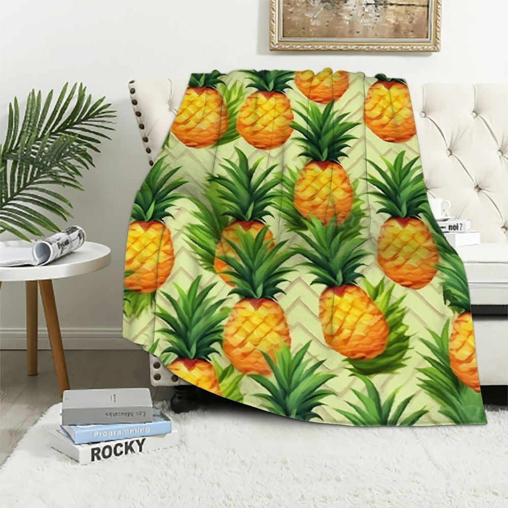 ARISTURING Pineapple Blanket Stripe Flannel Throw for Bed Sofa Couch ...