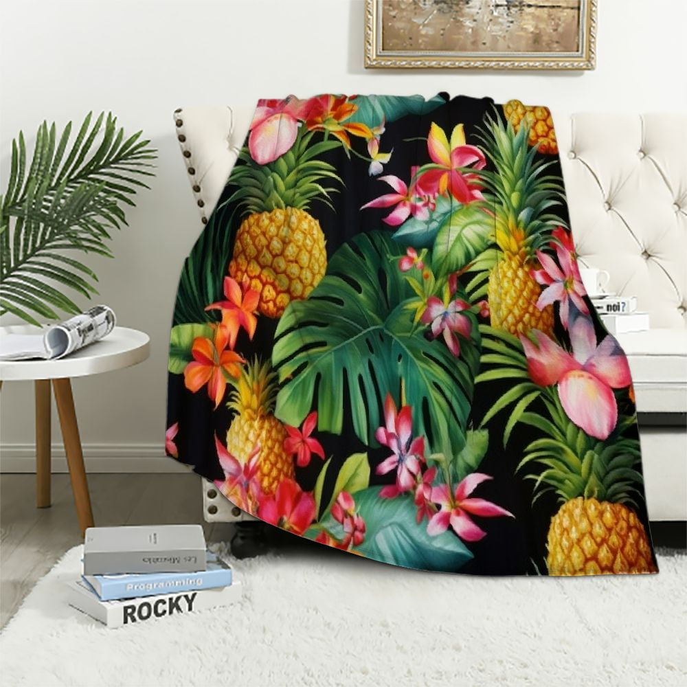 ARISTURING Pineapple Floral Blanket Gifts for Women Kids Girls Tropical ...