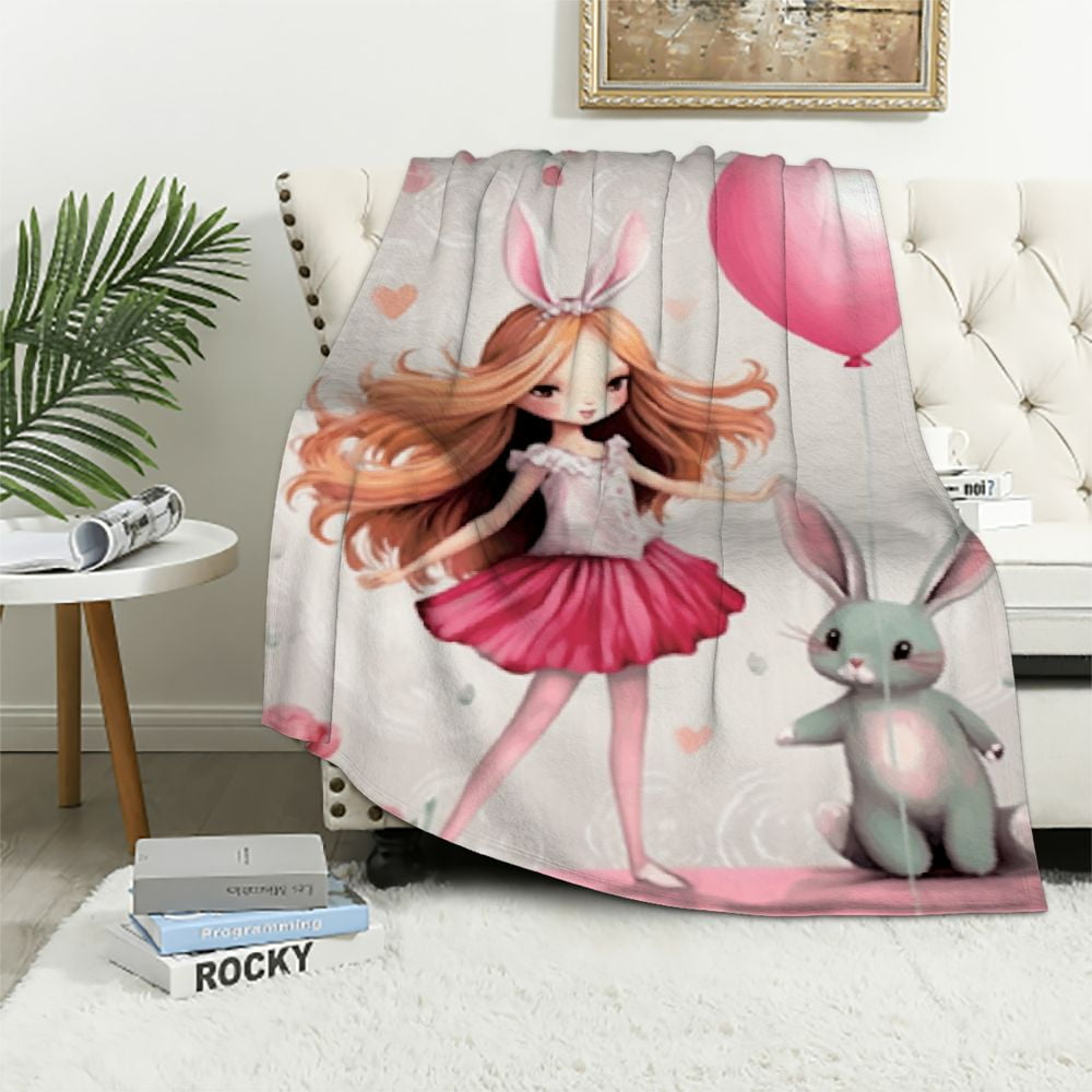 ARISTURING Pink Dance Blanket Dance Life Gifts Cute Rabbit Flannel ...