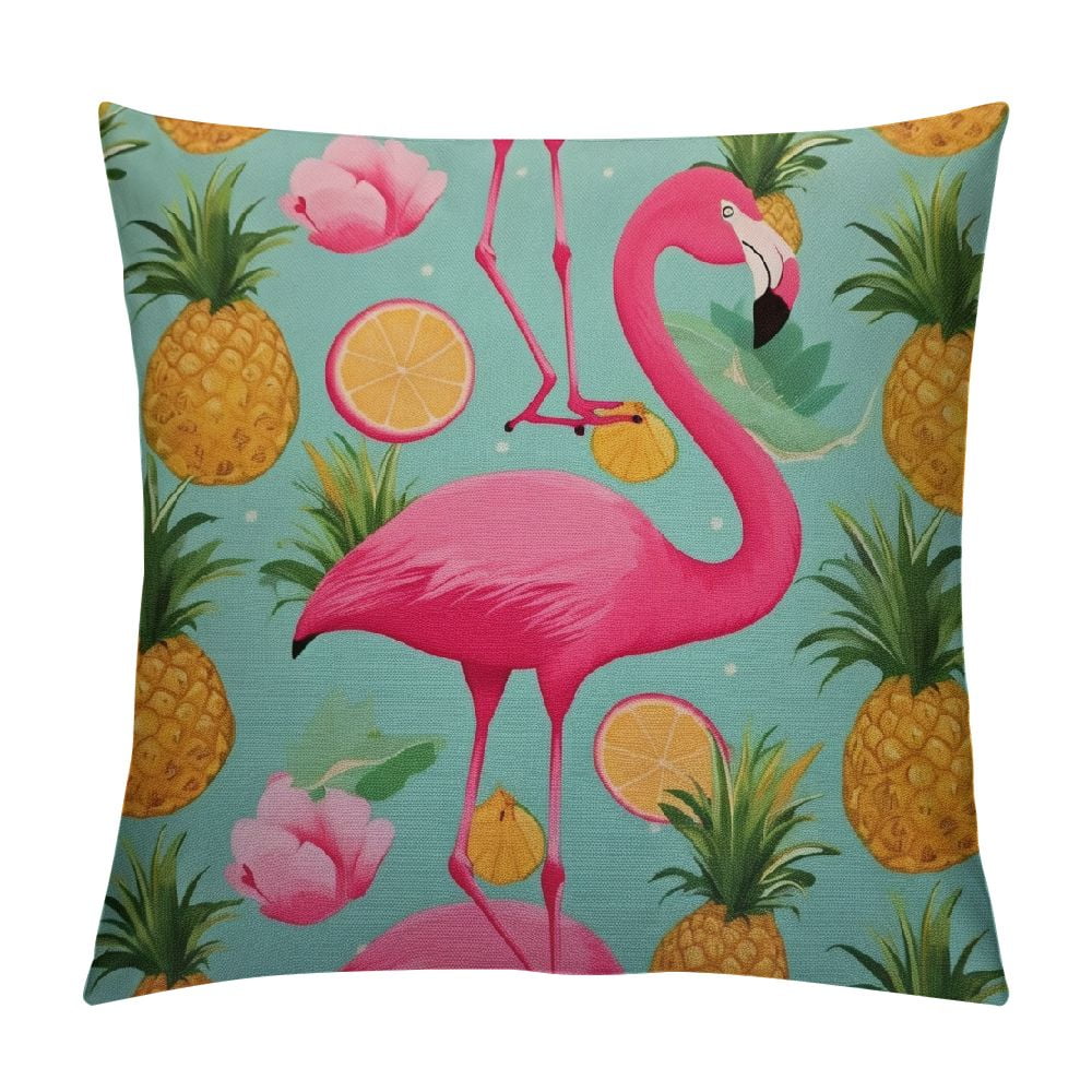 HENGT Pink Flamingo Pillow Cover Pineapples and Exotic Leaves Theme ...