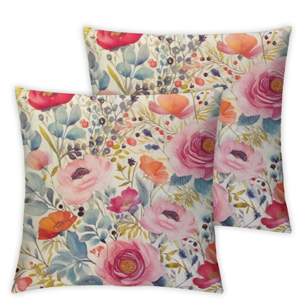 HENGT Pink Floral Throw Pillow Covers Shabby Chic Flowers Roses Leaves ...