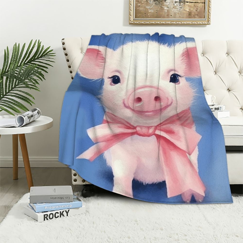 Jiayy Pink Pig Flannel Soft Throw Blanket for Kids, Cute Pig Warm ...