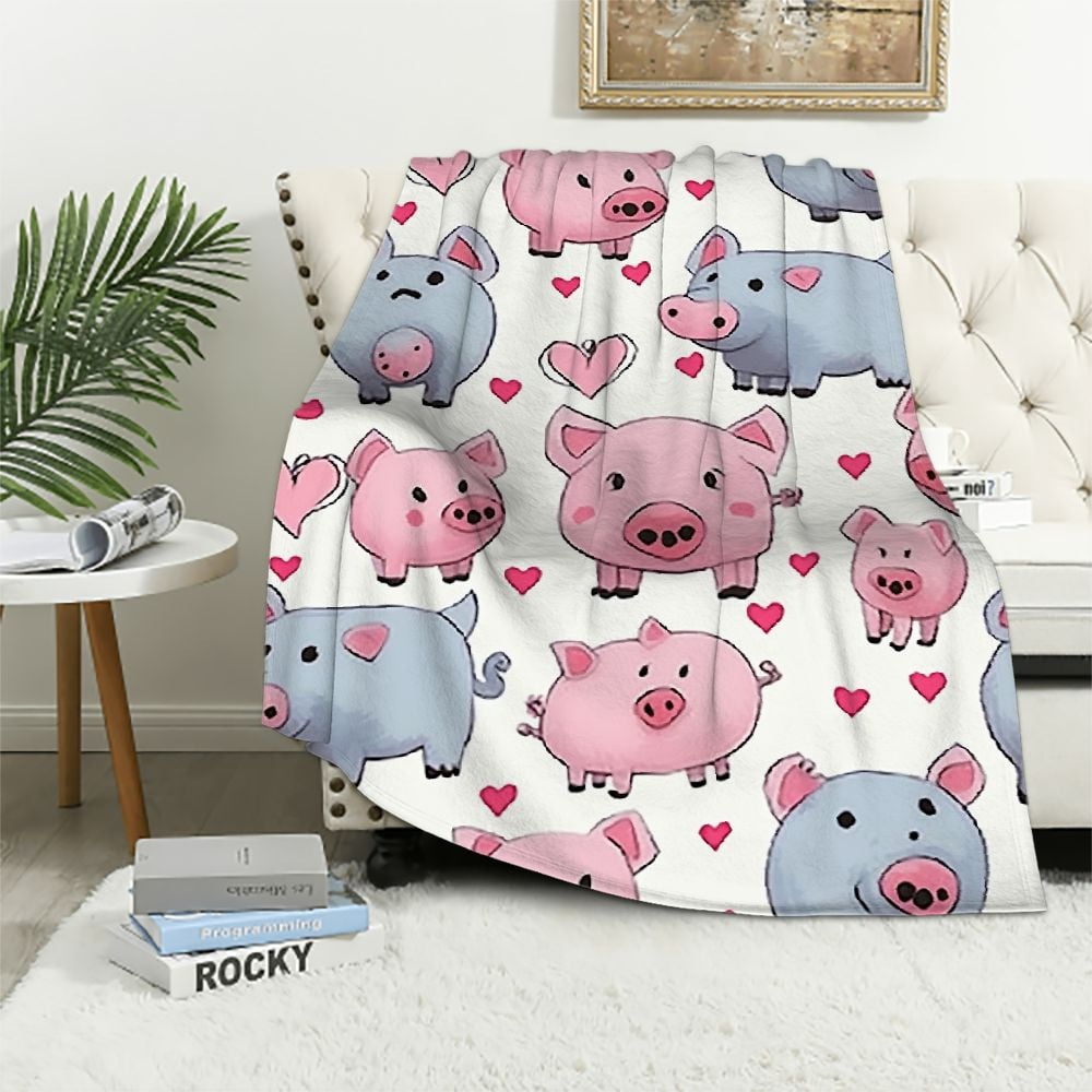 ARISTURING Pink Pig Throw Blanket Girls Kids Blanket Cute Pigs Blanket ...