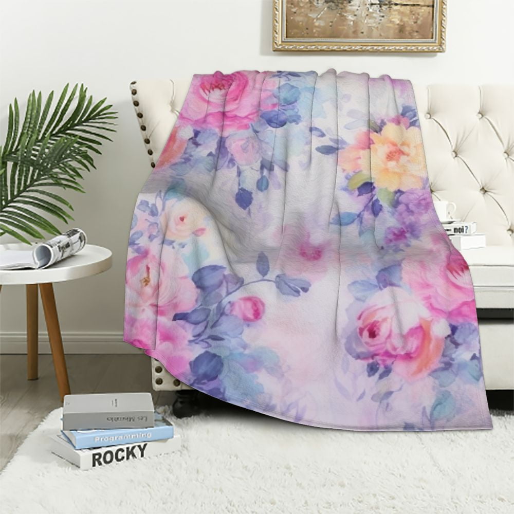 ARISTURING Pink Rose Plush Blanket,Flowers Floral Fuzzy Blanket for Bed ...