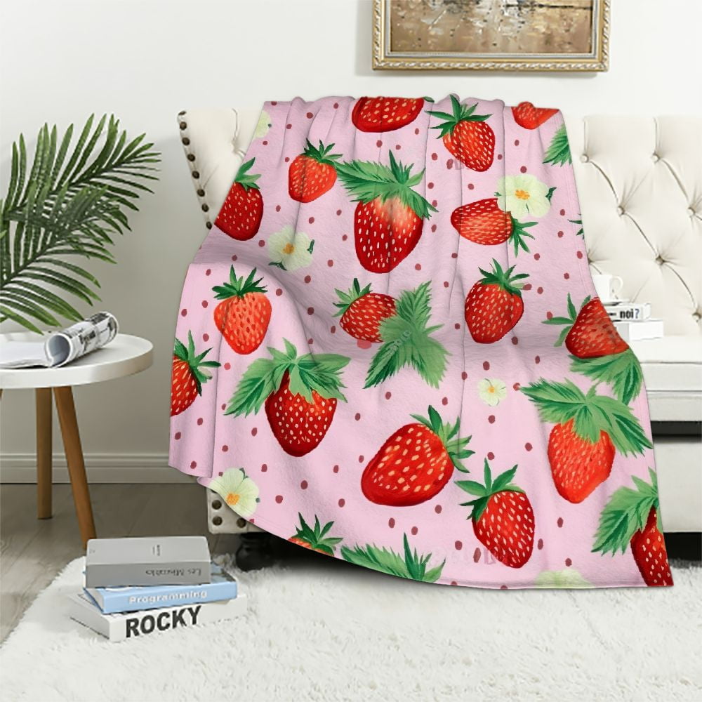 ARISTURING Pink Strawberry Blanket for Kids Girls, Soft Lightweight ...