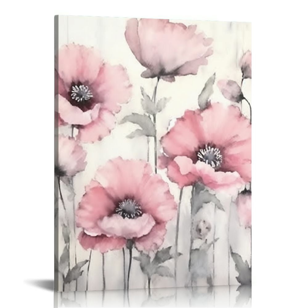 ARISTURING Pink Wall Art Flowers Canvas Prints Floral Pictures Gray ...