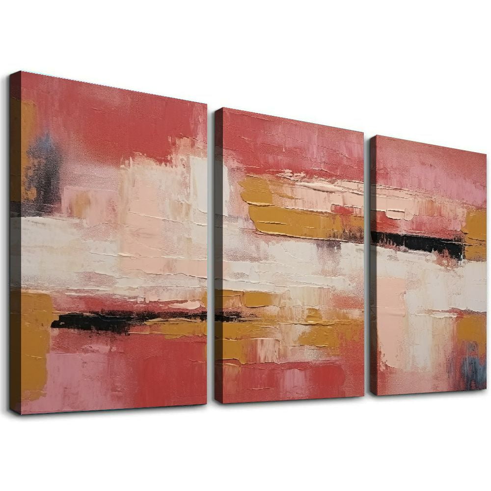 ARISTURING Pink and Gold Abstract Wall Art Textured Modern Canvas ...