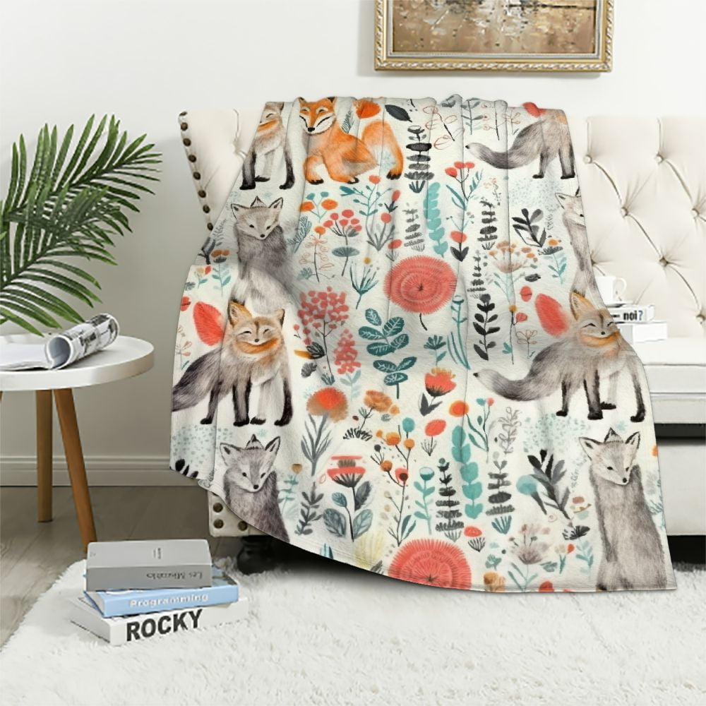 ARISTURING Pixie Fox Throw Fuzzy Reversible Sherpa Blanket, Gray & Pink ...