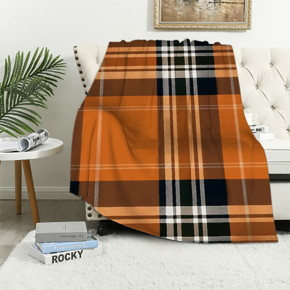 ARISTURING Plaid Throw Blanket,Orange Check Plaid Seamless Pattern ...