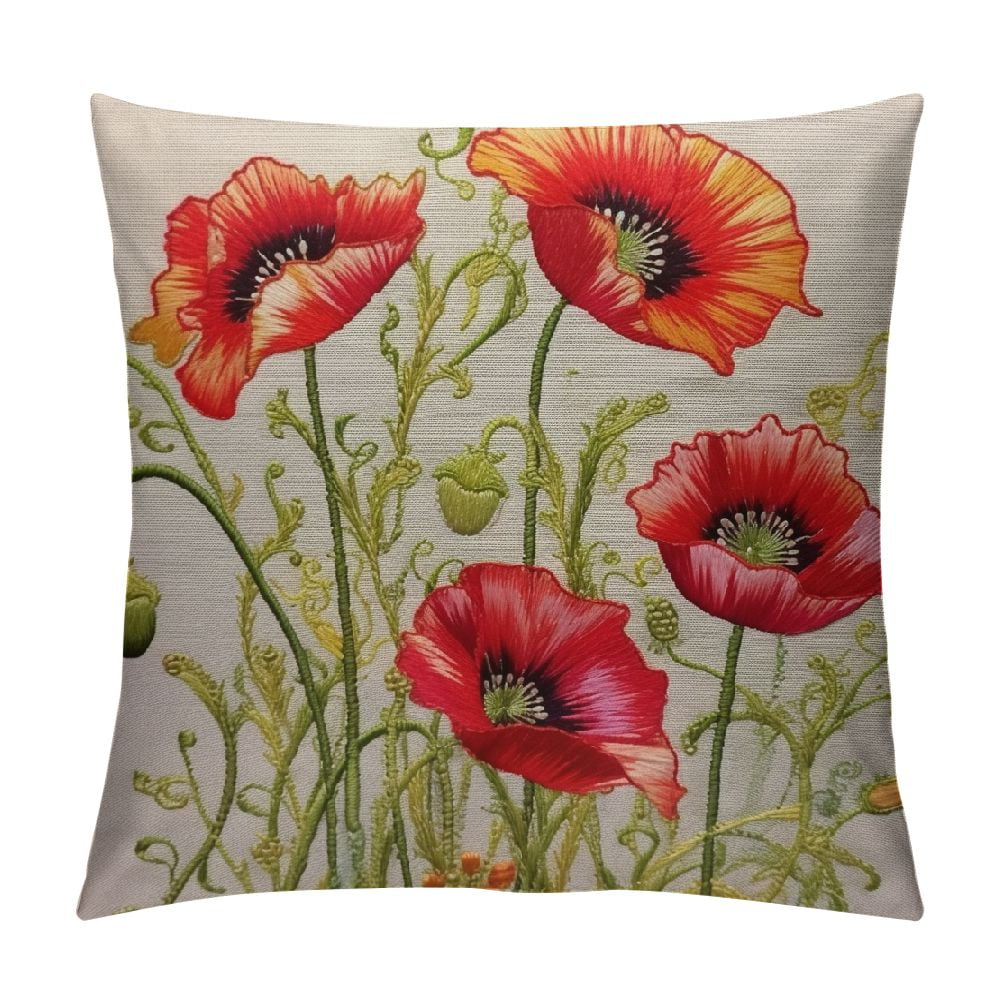 Jiayy Poppies Pillow Cover Watercolor Poppy Flower Floral Stem Nature ...