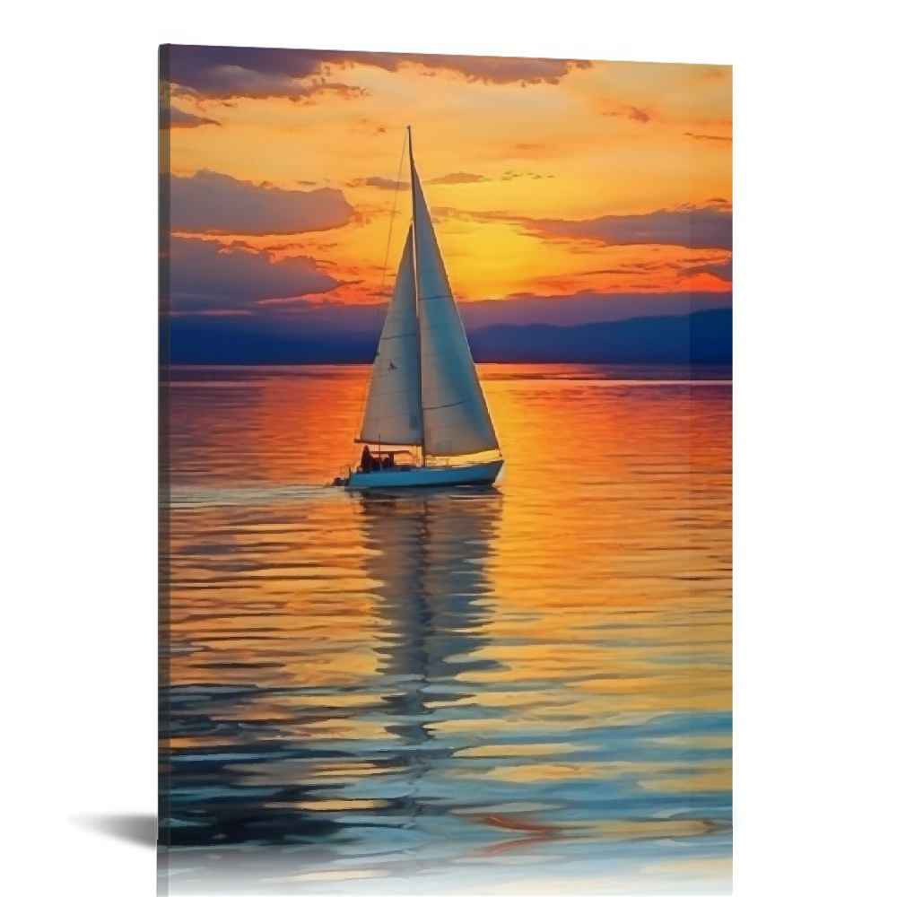 ARISTURING Posters Nature Landscape Poster Sunset Seaside Sailboat ...
