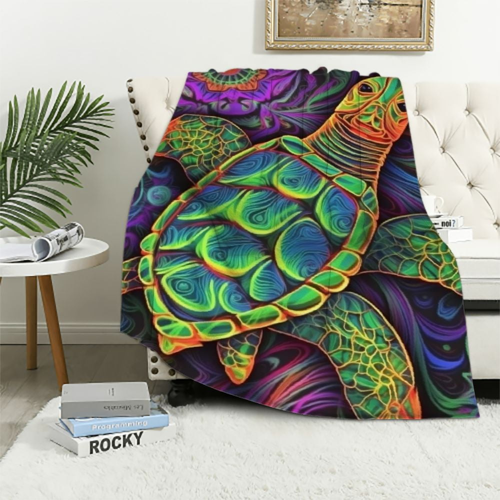 ARISTURING Psychedelic Sea Turtle Throw Blanket Plush Soft Throw for ...