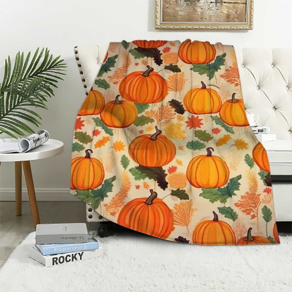 ARISTURING Pumpkin and Autumn Maple Falling Leaves Throw Blanket Super ...