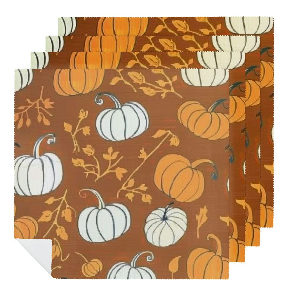 Jiayy Pumpkins Pattern Folk Art Polyester Dinner Napkin for Dining ...