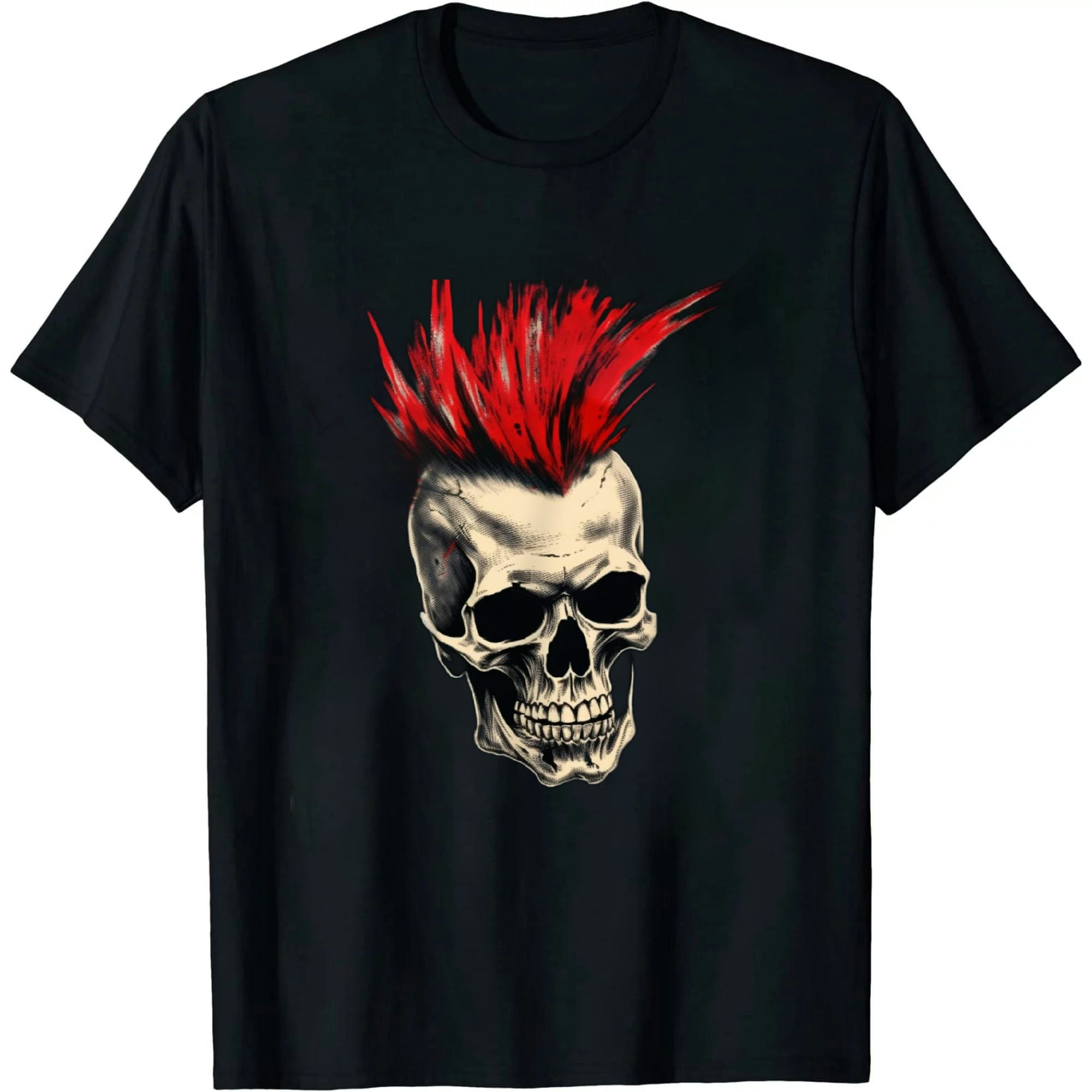 ARISTURING Punk Rock Skull With Mohawk Style Punk's Not Dead T-Shirt ...